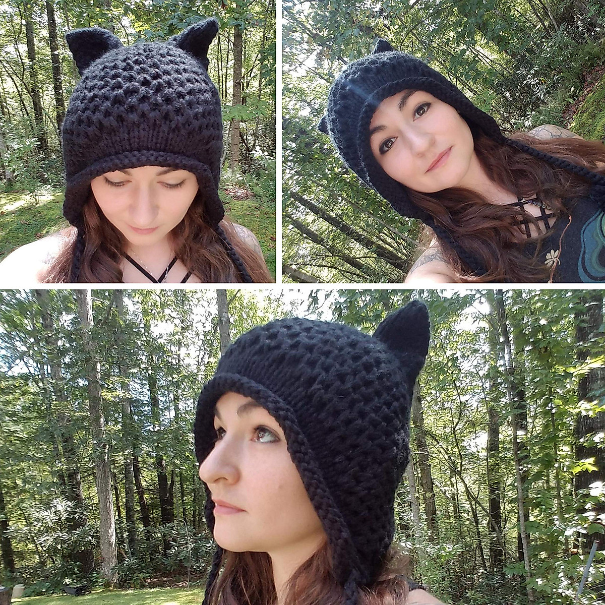 Bellady Winter Cute Cat Ears Knit Hat Ear Flap Crochet Beanie Hat, Black