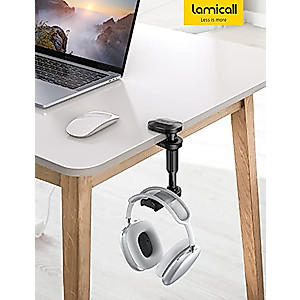 Lamicall Headphone Stand, Headset Hanger - [2022 Upgarded] 360° Rotating Earphones Holder Hook Mount Clamp under Desk for Airpods Max, Sennheiser, Sony, More, Black