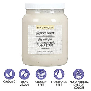 Ginger Lily Farms Botanicals Revitalizing Organic Sugar Scrub, All-Natural Skin Exfoliating Sugar Crystals, 100% Vegan & Cruelty-Free, Fragrance-Free, 64 oz.