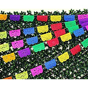 Mini Fiesta Decorations, Mexican party decorations for small parties, the office or even Taco Night 5 PK Mini Papel Picado flags Banner 20 feet Multicolor tissue PAPER garland for small spaces ws81