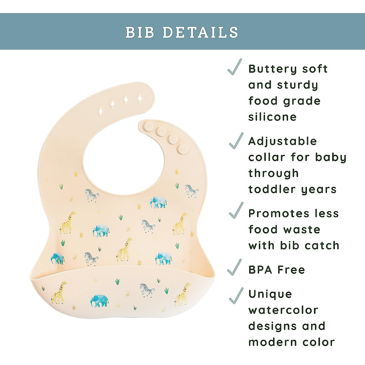 Austin Baby Co Mess Proof Silicone Bibs for Babies – Perfect Travel Toddler Bibs for Baby Boy or Baby Girl – Waterproof with Adjustable Collar, Soft Food Grade Silicone, BPA Free