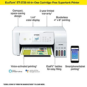 Epson EcoTank ET-2720 Wireless Color All-in-One Supertank Printer with Scanner and Copier – White (Renewed)