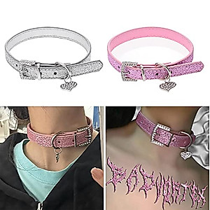 Collar with Heart Pendant PU Leather Comfortable Kitten Collars Adjustable Length Small Pets Supplies Pink & Silver pet Collars for Dogs Girl
