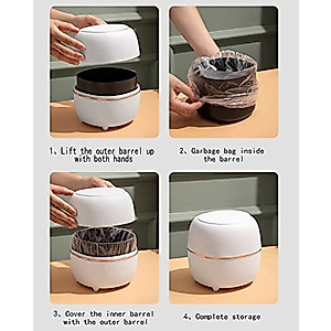 Plastic Trash can Creative Mini Desktop Trash can, with lid Small Home Office Cleaning Trash Button Desktop Storage bin, with 50 Trash Bags (White)