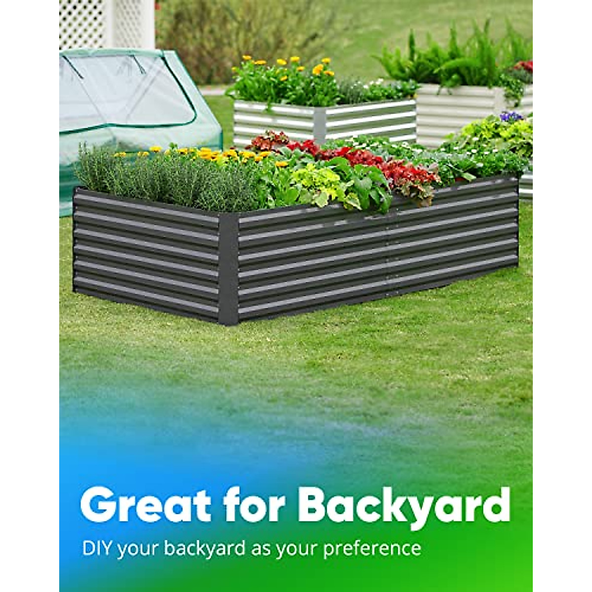 Quictent Galvanized Raised Garden Bed 8x4x2 Ft Tall Garden Bed Extra Height 22.04" Outdoor Heightened Planter Box for Deep Root Vegetables Herbs 4 Tomato Cages Weed Barrier Included Upgraded Wing Nuts