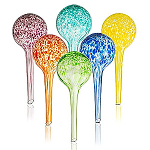 Wyndham House, 6 Piece Small Watering Globe Set, Colorful Hand-Blown Glass Plant Watering System