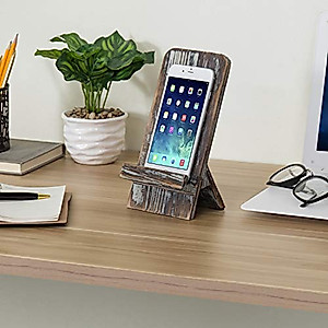 MyGift Torched Wood Cell Phone Stand - Universal Smartphone Dock Charging Stand, Desktop Cradle Fits 4 to 8-Inch Phones