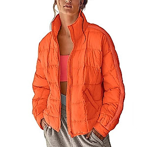 Flygo Oversized Puffer Jacket Womens Dolman Quilted Lightweight Jackets Zip Packable Winter Coats(Orange-XL)