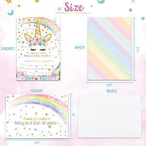 AMZTM Magical Unicorn Party Invitations with Envelopes for Kids Birthday Baby Shower Unicorn Party Supplies 20 Pieces of Fill-in Blank Invitation Card Kit