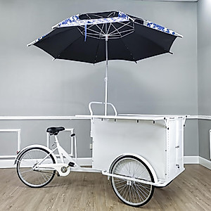 Fixturedisplays® 24" Tire 90 X 51.5 X 41" White Vending Trike Mobile Food Beverage Bike Cart White Blue Star with 86.6" Umbrella 10165-NF
