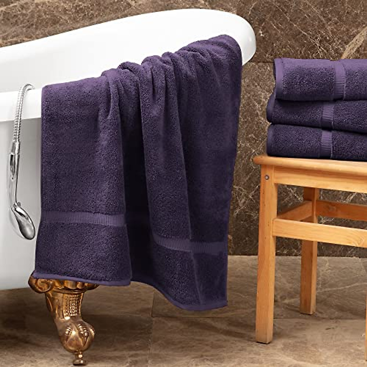 Towel Bazaar Premium Turkish Cotton Super Soft and Absorbent Towels (8-Piece Towel Set, Plum Purple), Small