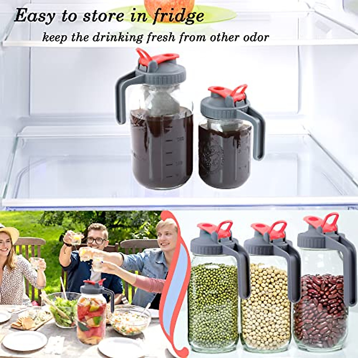 Cold Brew Coffee Maker Mason Jar Wide Mouth Iced Coffee Pitcher 32 Oz coffee container With Stainless Steel Coffee Filter For Iced Brew Coffee, Sun Tea, Lemonade, Iced Tea and homemade drinks