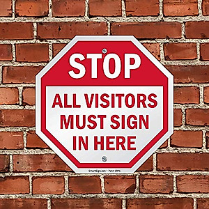 SmartSign "Stop - All Visitors Must Sign in Here" Sign | 10" x 10" Aluminum