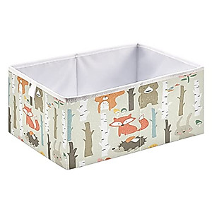 ALAZA Collapsible Storage Cubes Organizer,Funny Fox Bear Rabbit Forest Animal Storage Containers Closet Shelf Organizer with Handles for Home Office