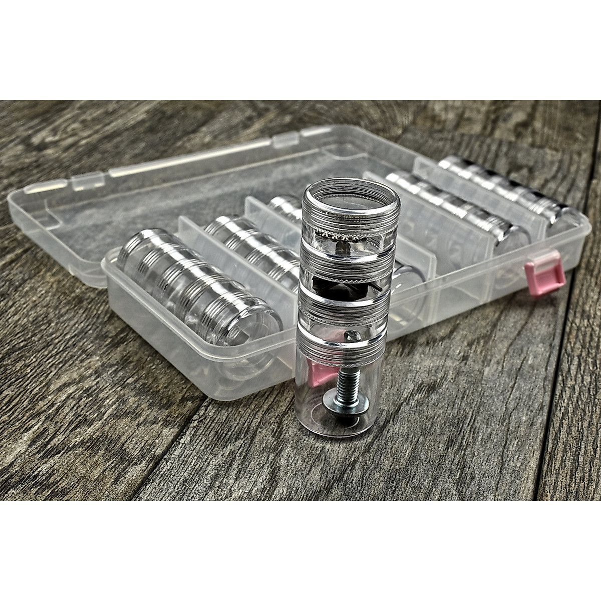 SE 28-in-1 Round Containers Inside a Plastic Storage Box with Stackable Screw-On Lids - 87138DB
