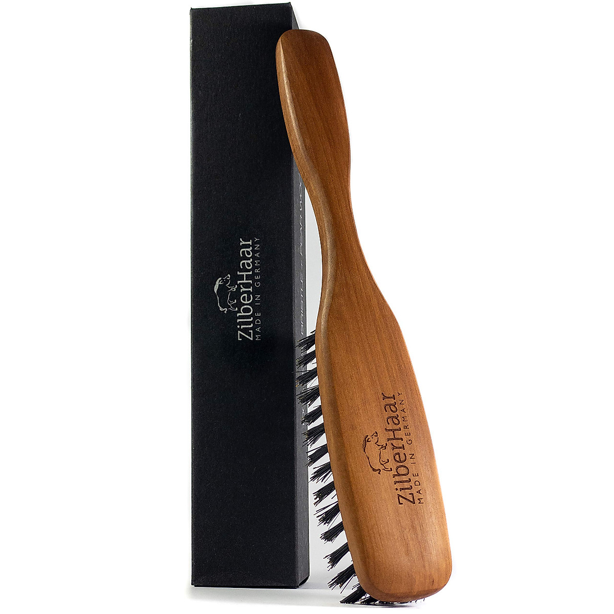 ZilberHaar Long Hair & Beard Brush - Soft 2nd Cut Boar Bristles - Perfect Skin Care for Men - Works with all Beard Balms and Beard Oils - Exfoliates Skin, Helps Softening and Conditioning Itchy Beards