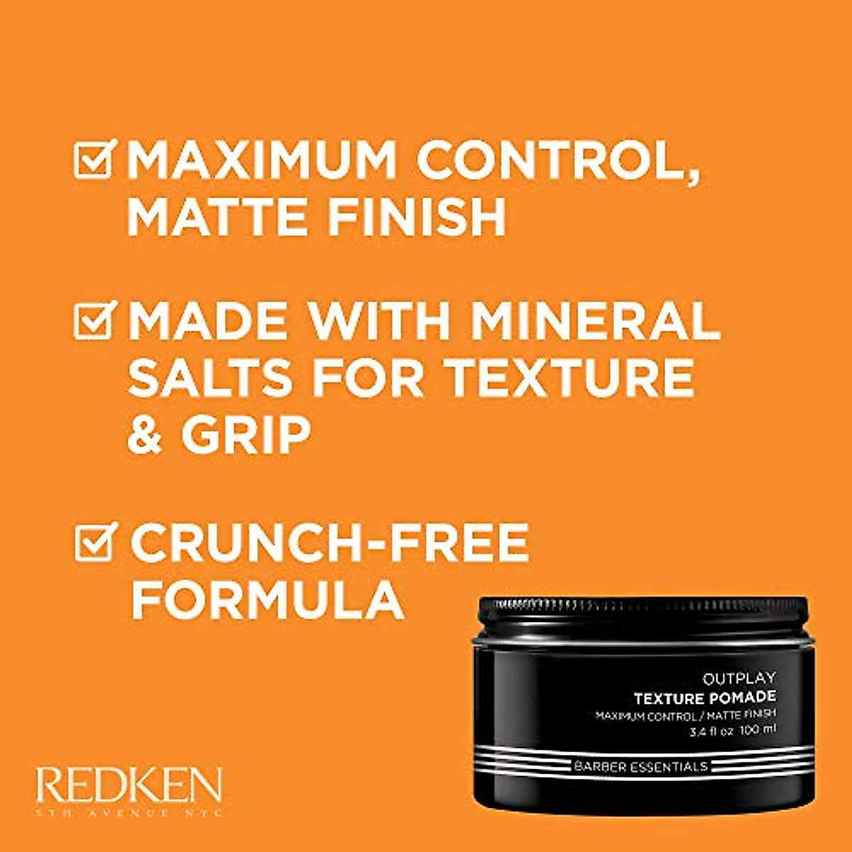 Redken Brews Texture Pomade For Men, Maximum Hold And Matte Finish, No Crunch, 3.4 Ounce