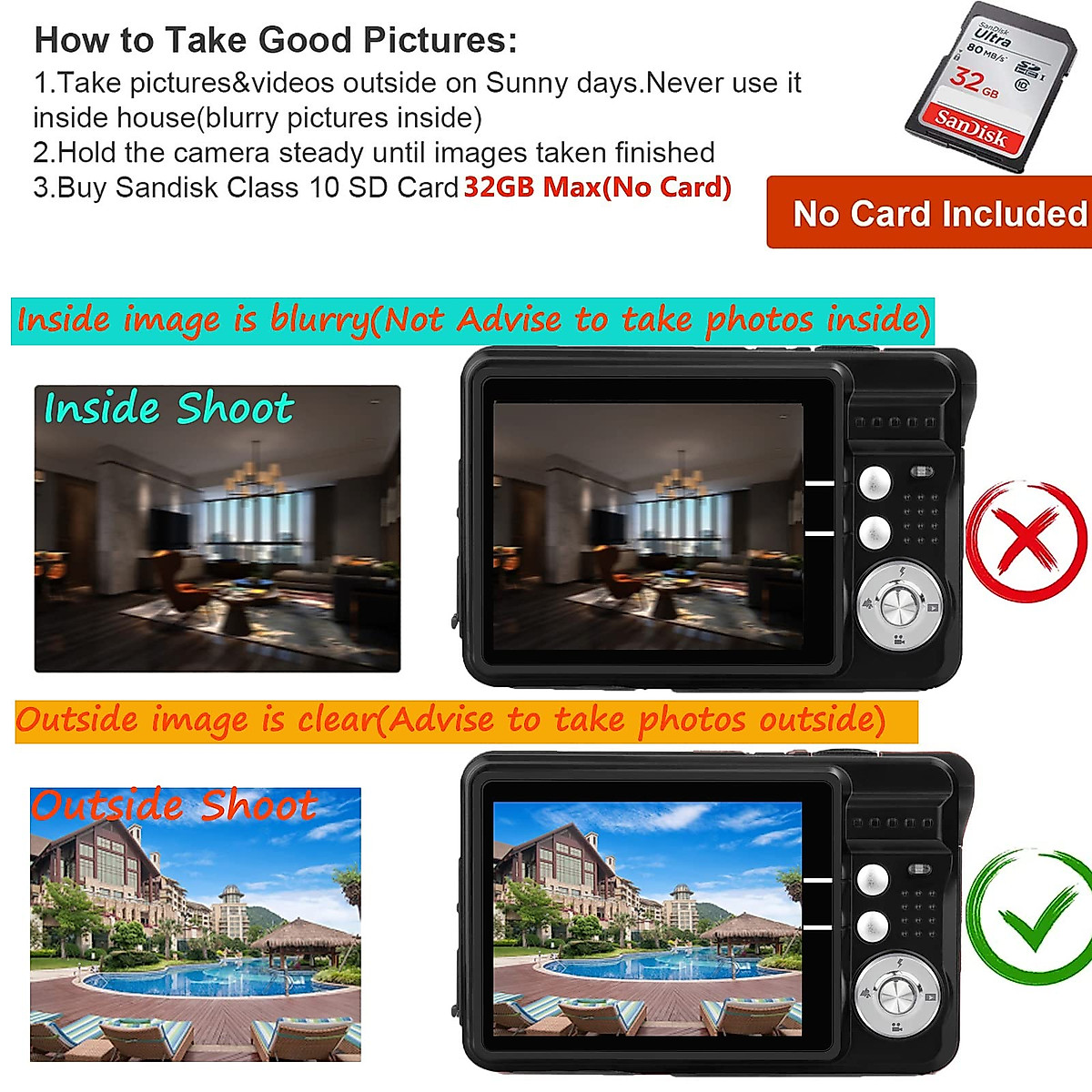 HD Mini Digital Camera, Digital Camera for Kids Teens Students-Travel,Camping,Birthday Gifts