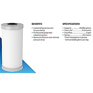 Pentair OMNIFilter PB35-10 Carbon Water Filter, 10-Inch, Whole House Premium Heavy Duty Carbon Block Lead Reduction Replacement Cartridge, 10" x 4.5", 0.5 Micron
