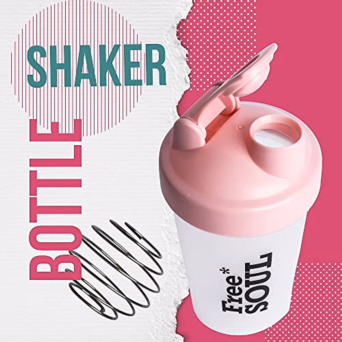 Free Soul Protein Shaker Bottle Pink with Mixball | Mini | BPA Free | Water Bottle for Protein Shakes | Easy to Grip & Temperature Safe (16oz)