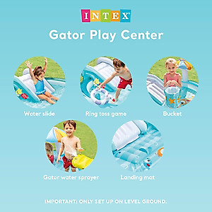 Intex Gator 6.6' x 5.6' x 4" Outdoor Inflatable Kiddie Pool Water Play Swim Center