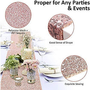 FGSAEOR Rose Gold Tablecloth, 12x108inch Sequins Table Runners and 54x108inch Plastic Table Cloths for Party Decorations, Sparkling Party Supplies Table Cover for Indoor Outdoor Parties