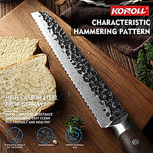 KONOLL Bread Knife,8-Inch Pro serrated Bagle knife Forged Hammered Germany High Carbon Steel Cake Slicing (8-Inch Thunder-K Series)