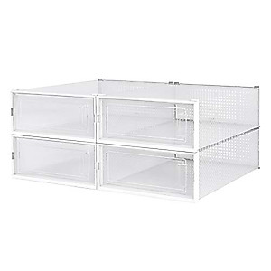 PARANTA 4-Piece Boot Shoe Storage Box, Stackable Clear Plastic Shoe Organizer, With Clear Door For Storing Women Shoes 20.5" x 12.5" x 5.5"