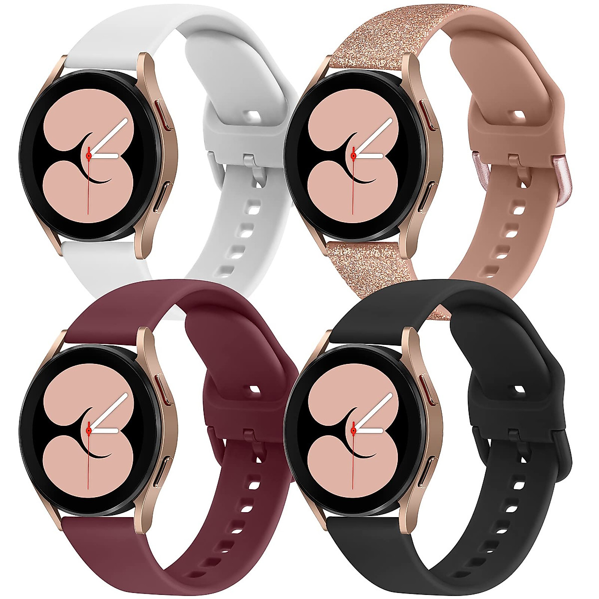 4 PACK Bands Compatible with Samsung Galaxy Watch 4 40mm 44mm/ 4 Classic 42mm 46mm, 20mm Adjustable Silicone Sport Replacement Strap for Samsung Galaxy Watch 7/6 / 5/4 / FE Band Women Men