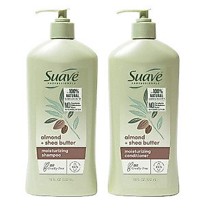 Suave Professionals Moisturizing Shampoo and Conditioner for Dry Hair Almond and Shea Butter Paraben-free and Dye-free 18 oz, 2 Count