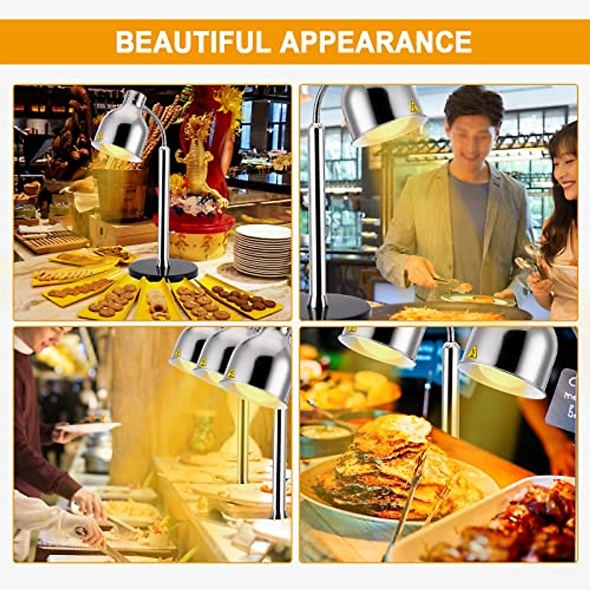 Commercial Food Heat Lamp 360°Adjustable Head With Marble Base Infrared Heating Bulb For Food Heating Warmer Light Lamp For Food Service Heat Lamp