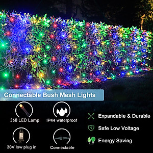 OYCBUZO 360LED Colorful Christmas Net Lights, 21ft x 5ft Connectable String Mesh Lights 8 Modes, Waterproof Christmas Lights Outdoor for Xmas Tree Bushes Garden Holiday Party - Multicolour