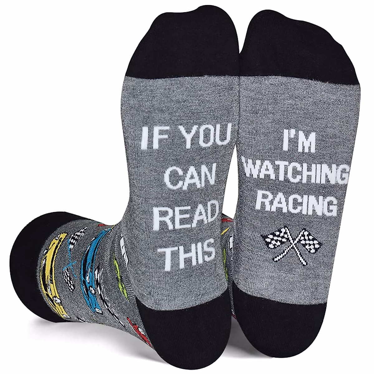 GOLIN Men Funny Race Car Crew Socks, Nascar f1 Racing Gift for Car Lover Dad Teen Boys