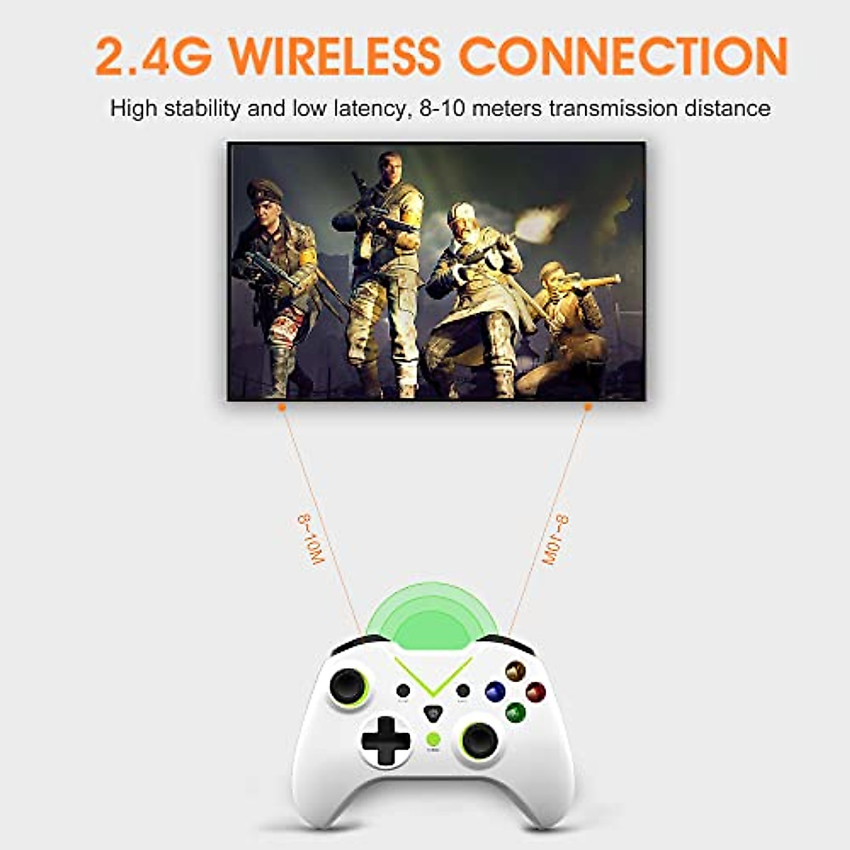 Gina Joyfurno Wireless Controller Compatible with Xbox One, Xbox Series S/X/360/PC/PS3/Windows 7/8/10/11, Built-in Dual Vibration with 2.4GHz Connection, USB Charging, LED Backlight (Green)