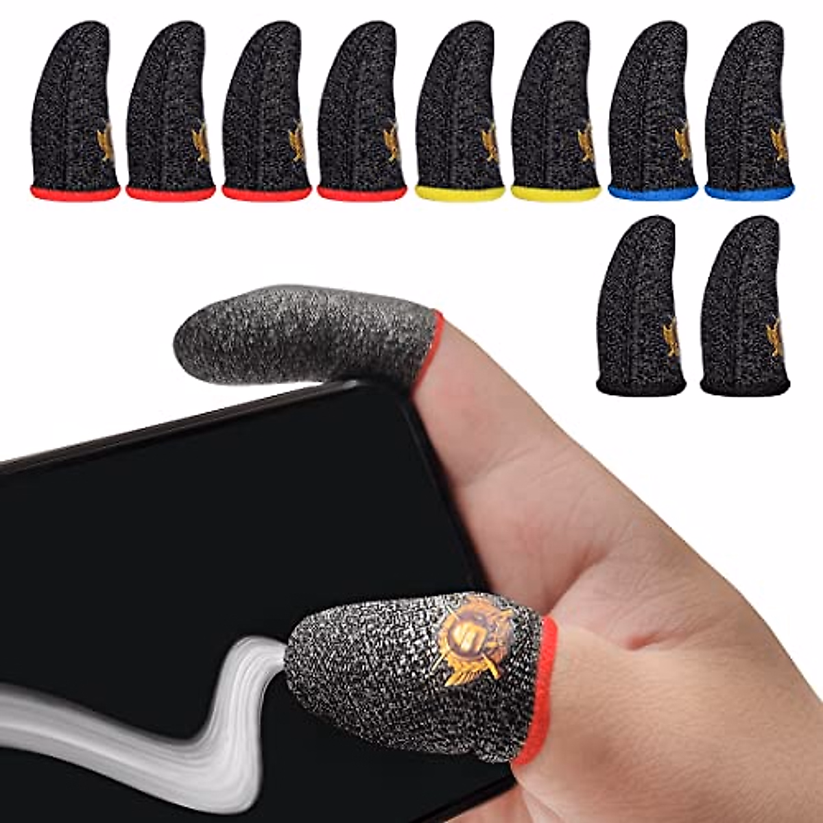 IUGGAN PUBG Mobile Finger Sleeve Thumb Gaming Gloves [10 Pack], Silver Fiber Anti-Sweat Cell Phone Finger Sleeve for Call of Duty Mobile/Rules of Survival for iPhone,Android,ipad