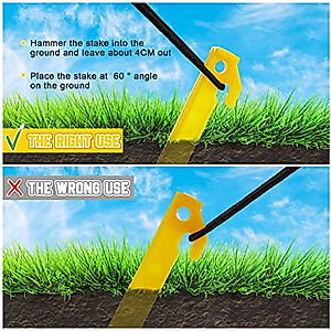 Deekin Plastic Tent Stakes 9 Inch Heavy Duty Tent Pegs Spike Hook Stakes Light Safe Tent Stakes Canopy Stakes for Summer Beach Garden Decorations Camping Outdoor Lawn Tarp(Yellow, 36 Pcs)