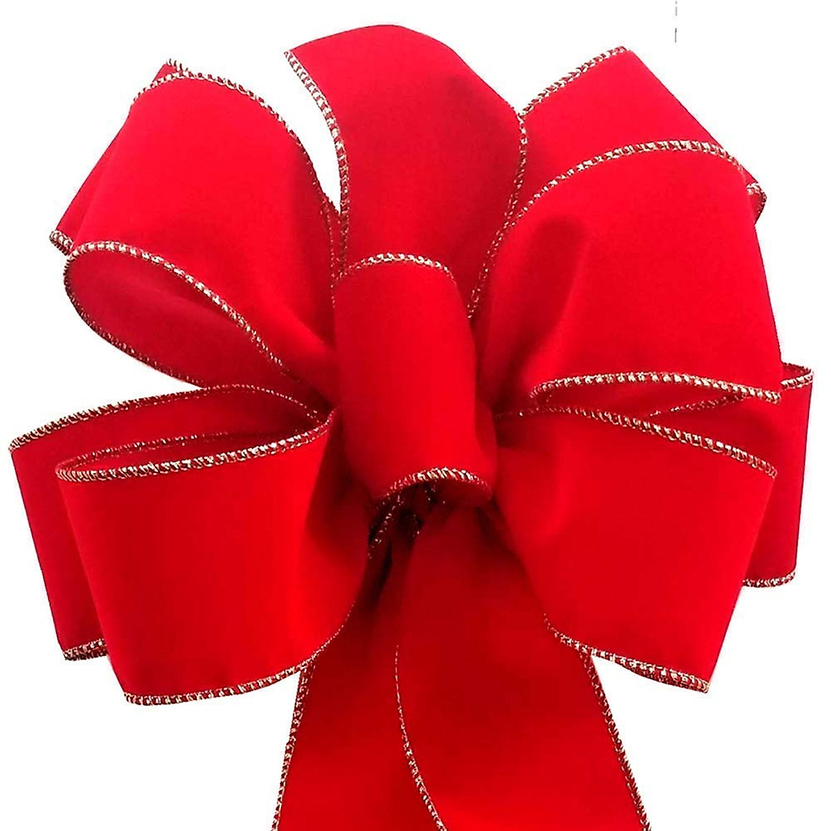 12-Pack Christmas Bows | Premium Handmade with 2.5" Red Velvet Gold Wired Edge Ribbon | Fluffy Not Flat | Indoor Outdoor Handmade Wreath Bows | The Handmade Bow