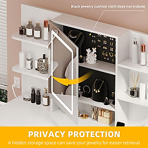 DWVO 39.5 W Vanity Desk Set, Makeup Table with LED Lighted Mirror and Power Outlet, Adjustable 3 Lights Modes, Vanity Table with Stool and Hidden Storage Shelves, 3 Drawers with for Girls Gift, White