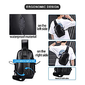 SEAFEW Black Leather Small Sling Bag Crossbody Backpack Shoulder Bag for Men Women, Hiking Daypack Multipurpose Anti-Theft Cross Body Chest Bags, One Strap Backpack for Walking Biking Travel Cycling