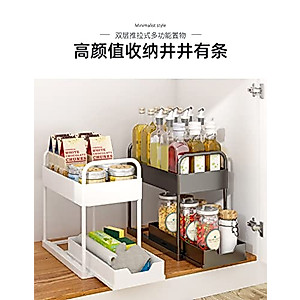 Pulling type seasoning shelf Desktop storage rack (White)