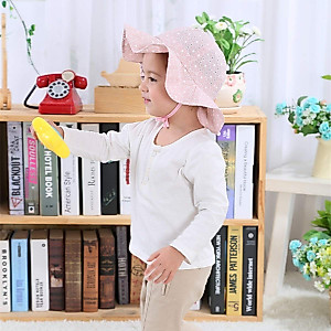 Baby Girls Toddler Bucket Hats UPF 50+ UV Ray Sun Protection Hat Wide Brim Cap with Chin Strap for 1-4 Years (Pink)