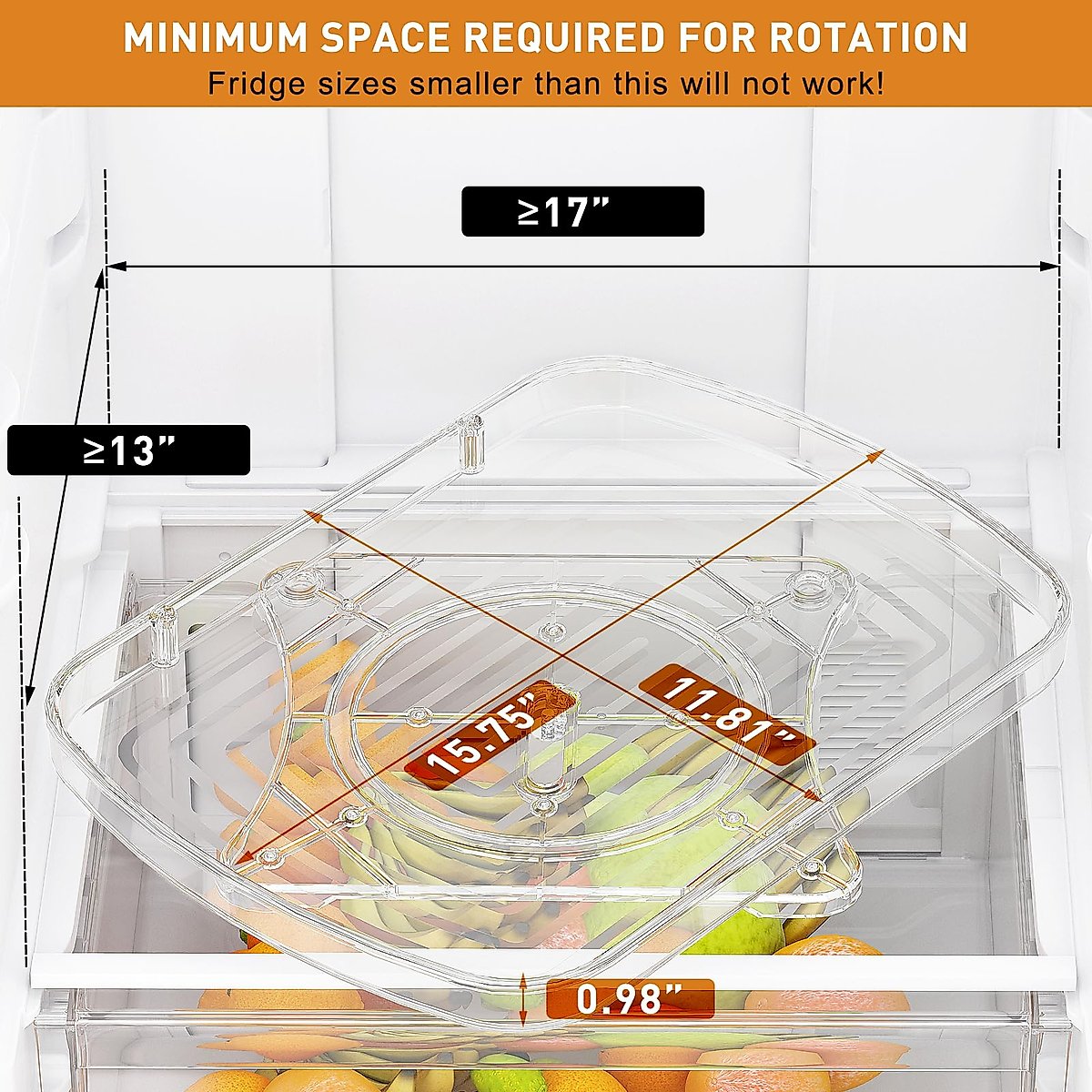 SPACEKEEPER Lazy Susan Turntable Organizer for Fridge Organization and Storage, Rectangle Turntable Lazy Susan Spice Rack for Cabinet Pantry Countertop Fridge Organizers, 2 Pack