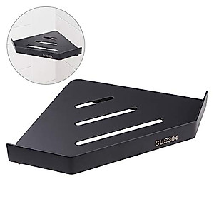 Hemoton Metal Shelves Bathroom Corner Shelf Stainless Steel Wall Mounted Shower Caddy Shelf Organizer Punch Free Kitchen Storage Shelf for Bathroom Washroom Kitchen Black Black Corner Shelf