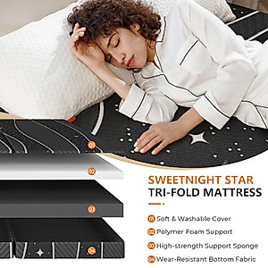 Sweetnight Tri-fold Mattress - 4 Inch Dual-layer Foam Folding Mattress | Removable & Washable 500G Superfine Fiber Cover | Suitable for Camping, RV & Home Use （Twin）