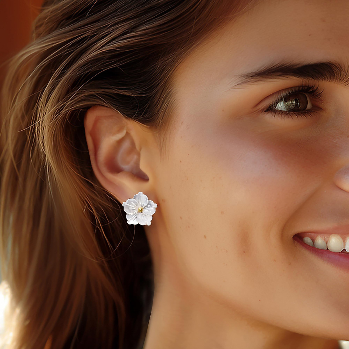 Ross-Simons Mother-Of-Pearl and .20 ct. t.w. White Topaz Flower Removable Drop Earrings With 18kt Gold Over Sterling