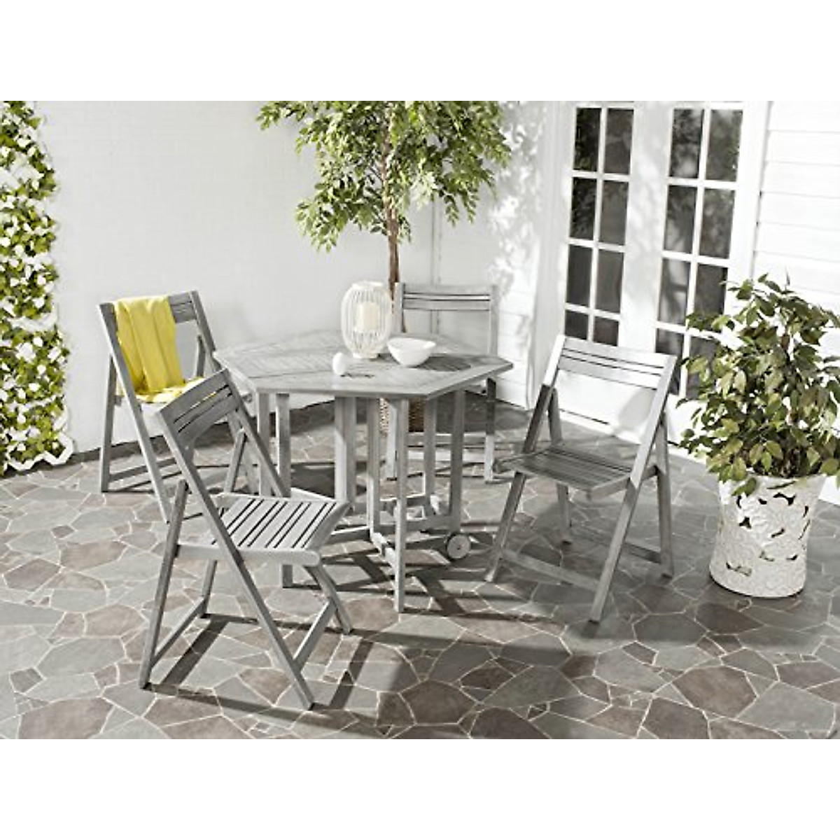 SAFAVIEH Outdoor Collection Kerman Grey Wash 5-Piece Foldable Patio Dining Set (Fully Assembled)