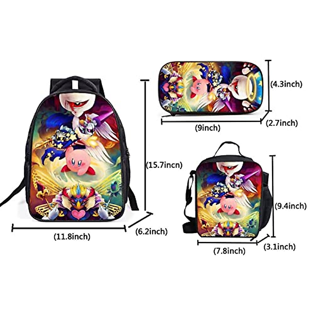 IKBAGVBK Kir.by 3 Pcs Kid Backpack Set，Boys Girls Multifunction Bookbag/Schoolbag with Tote Lunch Box Bag & Pencil Case Box Combo Set