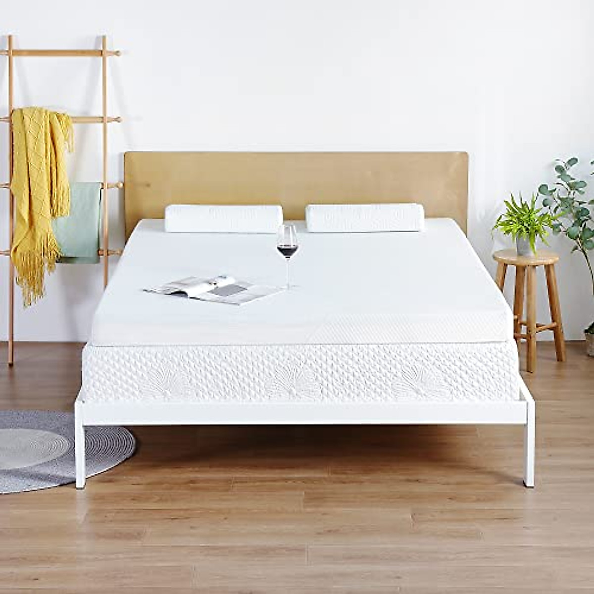 Olee Sleep 4 Inch Memory Foam Topper, Queen, White