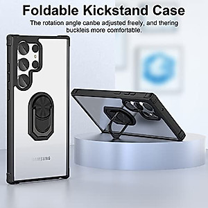 AOCOCEN Design for Galaxy S23 Ultra Case, Clear Crystal Hybrid Protective Rugged Case Cover [Ring Holder Kickstand][Magnetic Car Mount Feature] for Samsung Galaxy S23 Ultra 5G(Clear+Black)