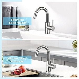 CREA Bar Sink Faucet, Bathroom Kitchen Faucet Brushed Nickel Pre Wet Small Mini Kitchen Bath Utility Marine Faucet Single Hole Stainless Steel Farmhouse Vanity Lavatory Faucets Outdoor